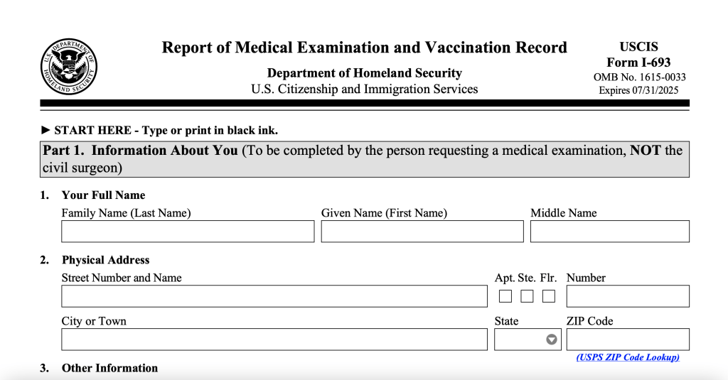 I-693 Immigration Medical Exam Form ~ Immigration Exam Info