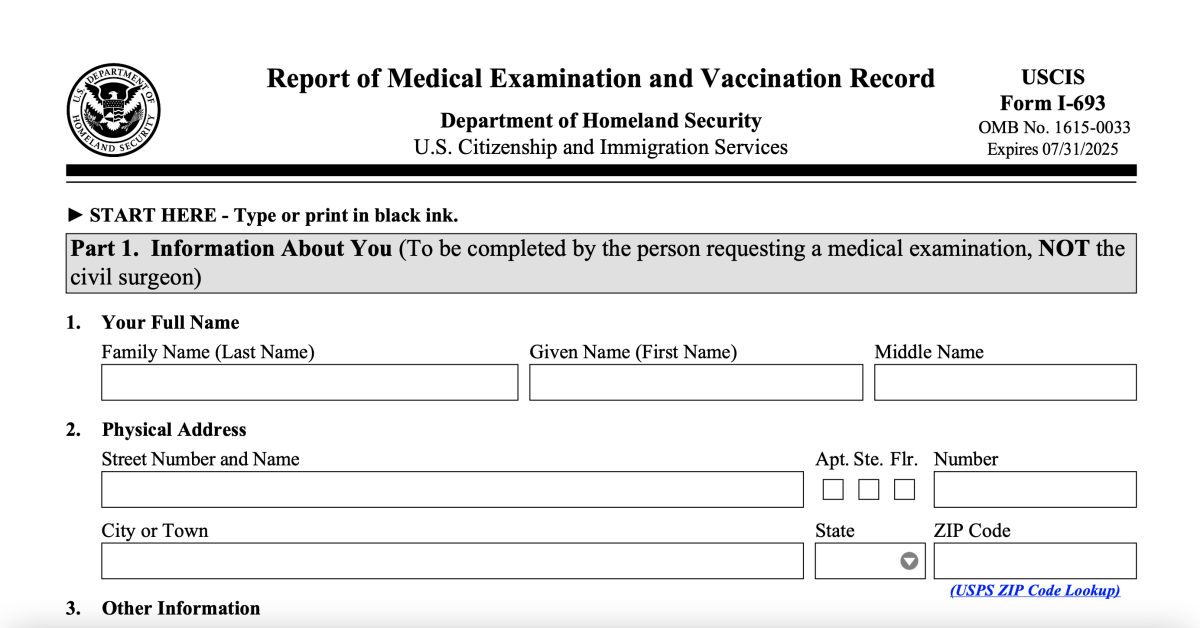 I-693 Immigration Medical Exam Form ~ Immigration Exam Info